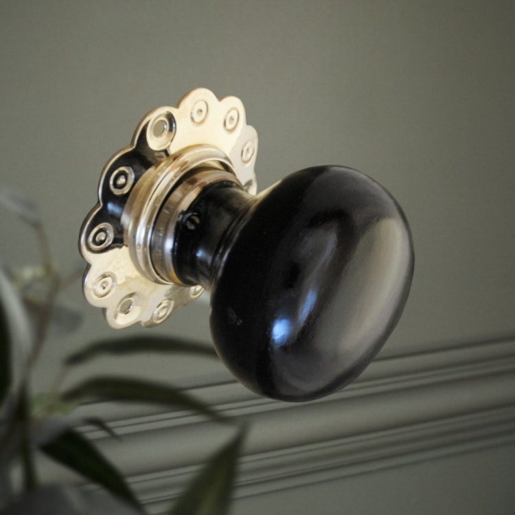 Solid Ebonised Bun Door Knob - Nickel